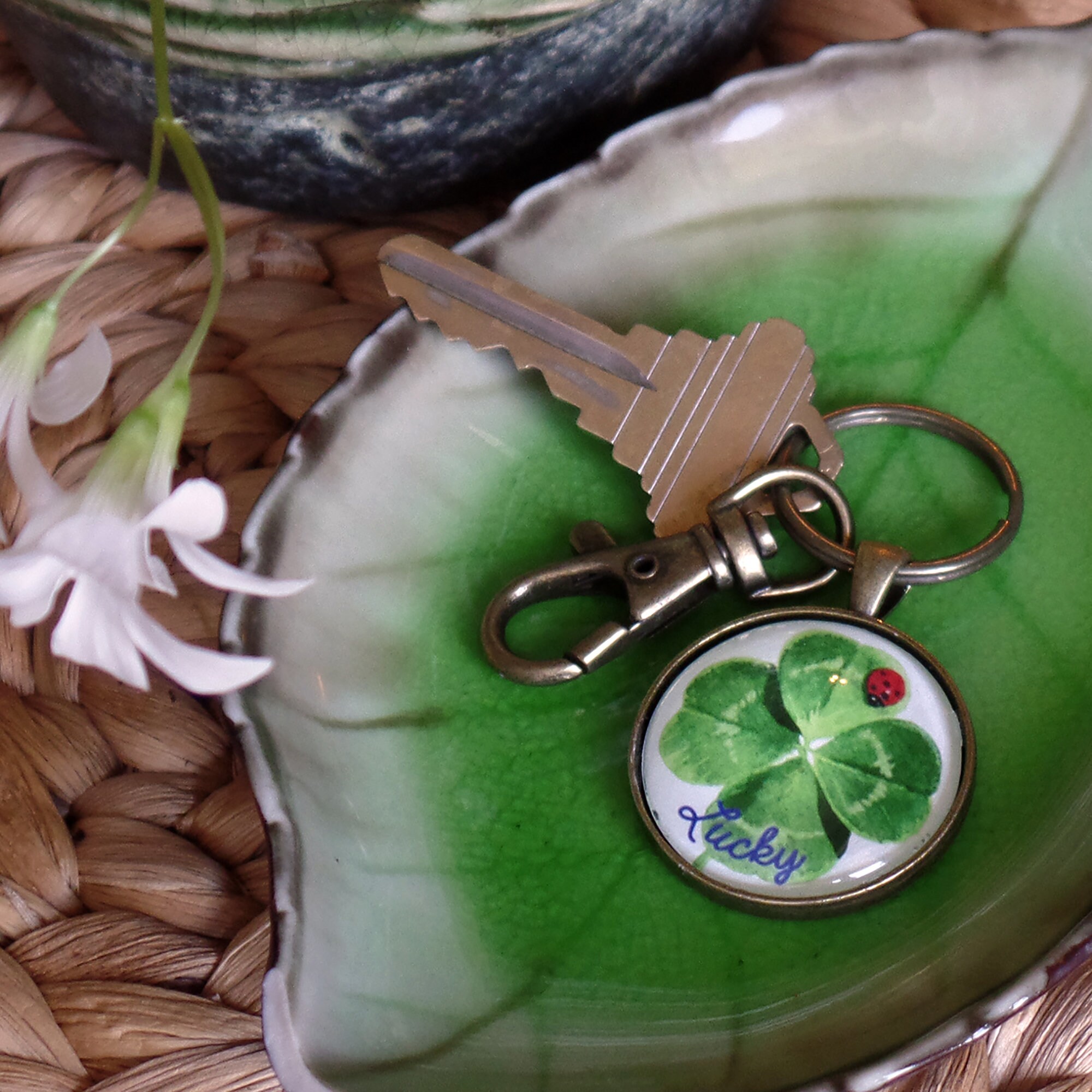 Four Leaf Clover And Ladybug Keychain Handmade Keychain | Etsy