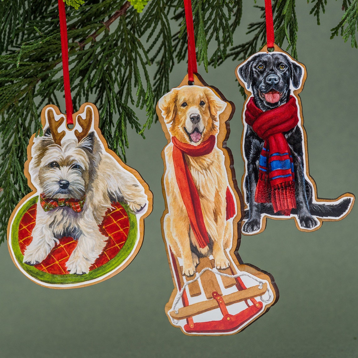 Black Lab Christmas Ornament Watercolor Labrador Retriever | Etsy