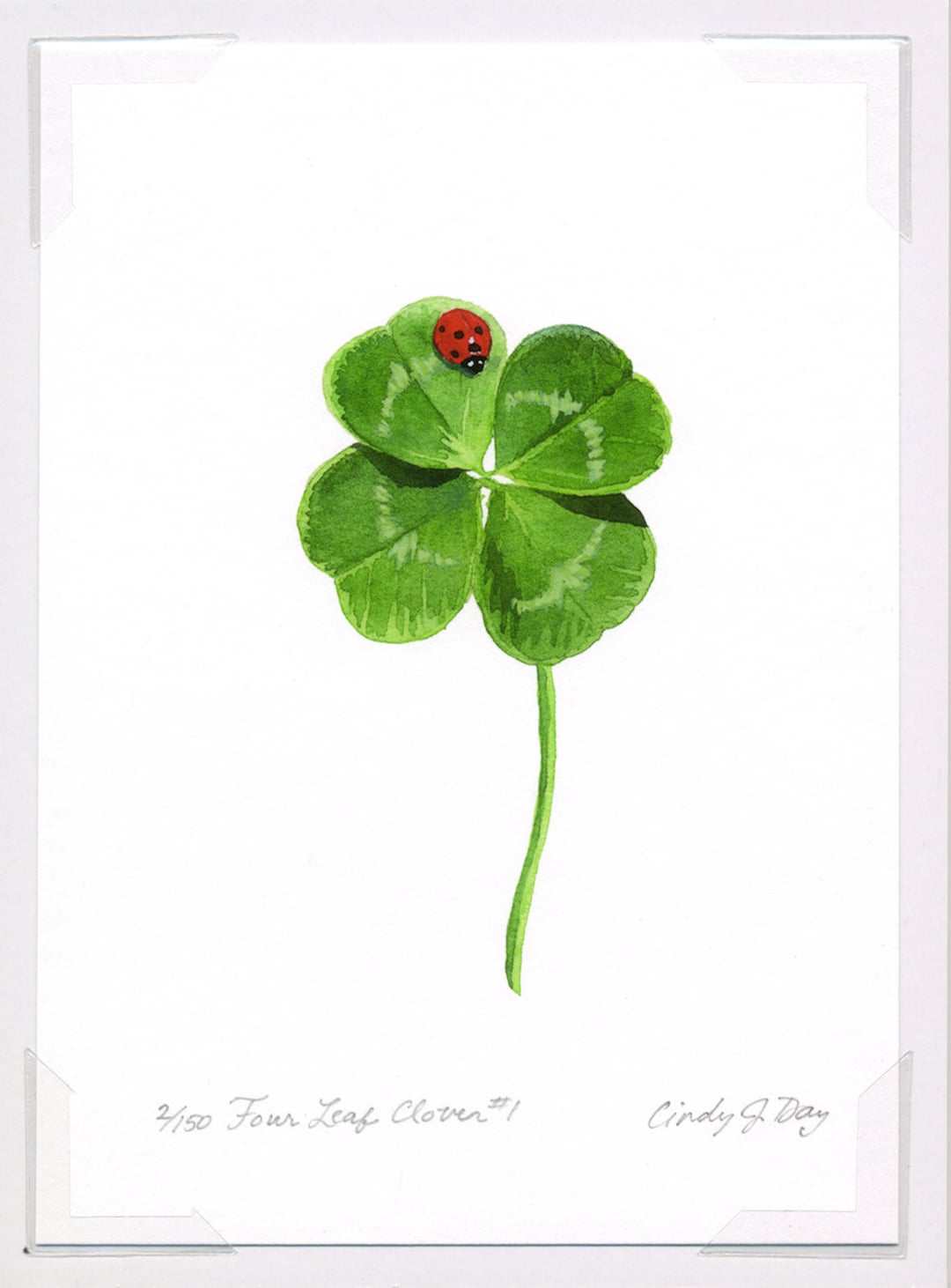 Four Leaf Clover, Ladybug, 8x10, Watercolor, Graduation Gift, Good Luck ...