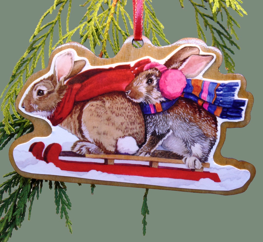 Bunny Ornament, Christmas Ornament, Bunny Wood Ornament ,wood Ornament ...