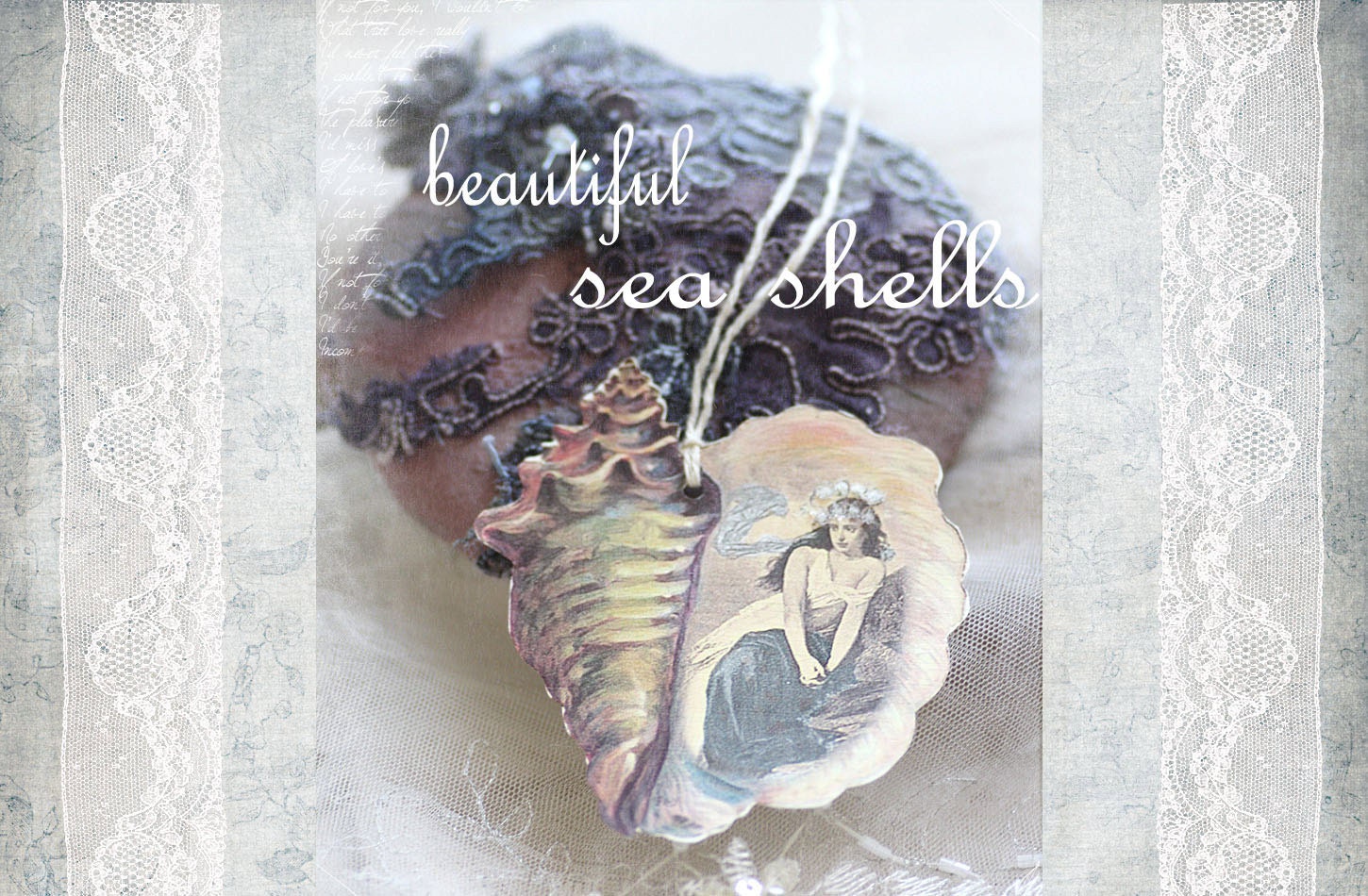 The mermaid within beautiful seashell art tags | Etsy