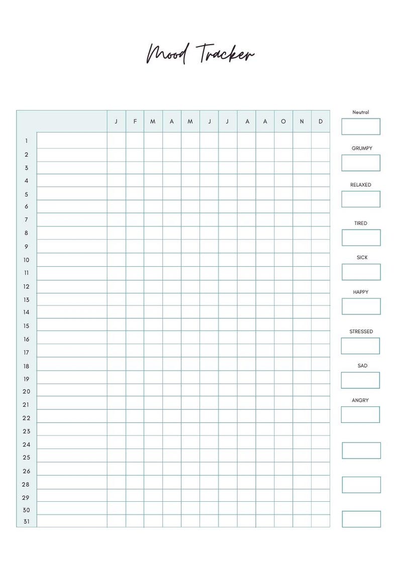 Digital Mood Tracker Printable Mental Health Journal Mood Tracking ...