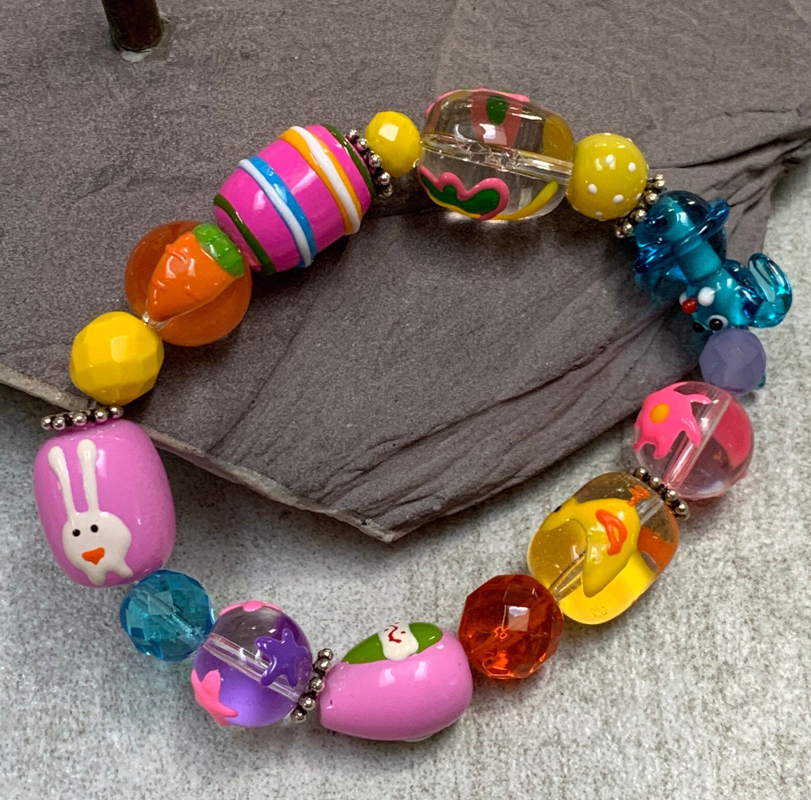 Easter Bracelet, Bright Cheery Easter Themed Beads on Stretchy Cord ...