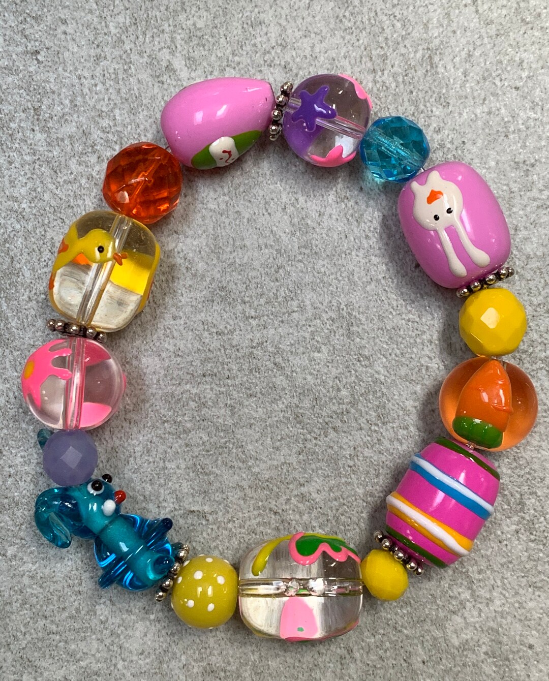 Easter Bracelet, Bright Cheery Easter Themed Beads on Stretchy Cord ...
