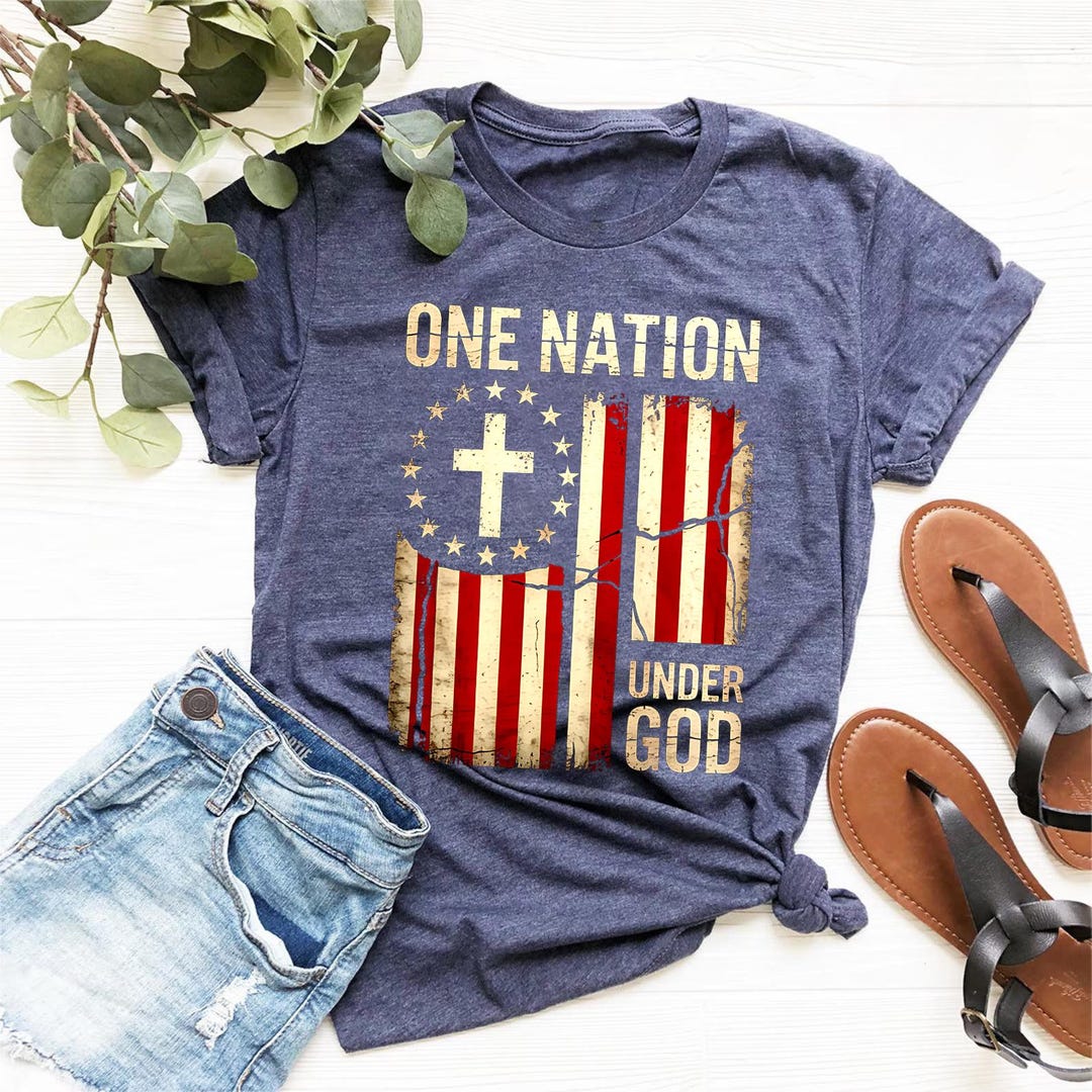 One Nation Under God Shirt, Christian Patriotic USA Tee, Vintage Cross ...