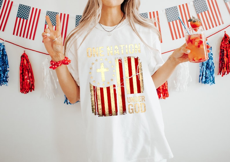 One Nation Under God Shirt, Christian Patriotic USA Tee, Vintage Cross ...