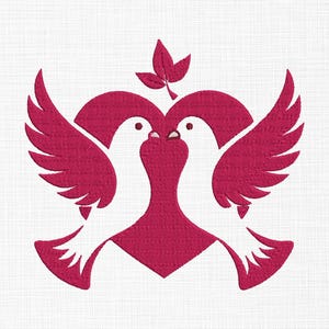 Two Doves in Heart Shape Embroidery, Birds Love Design Files, Lover ...