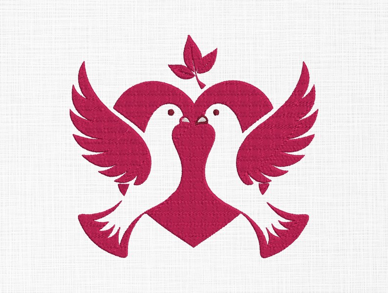 Two Doves in Heart Shape Embroidery, Birds Love Design Files, Lover ...