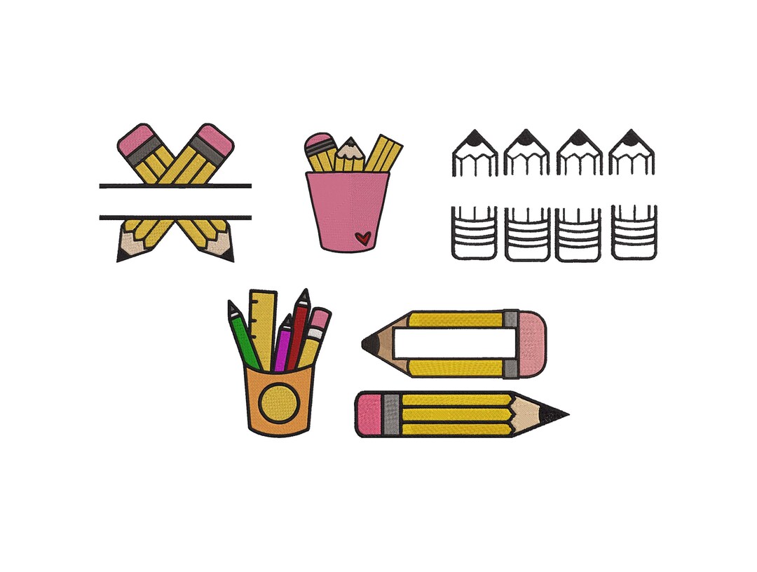 Pencils Embroidery Design, Pencil Split Monogram Embroidery Design ...