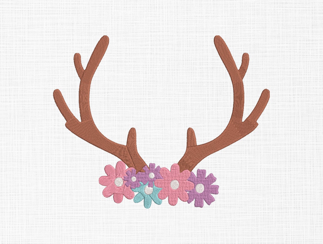 Deer Antler Embroidery Design Floral Antler Embroidery Antler ...