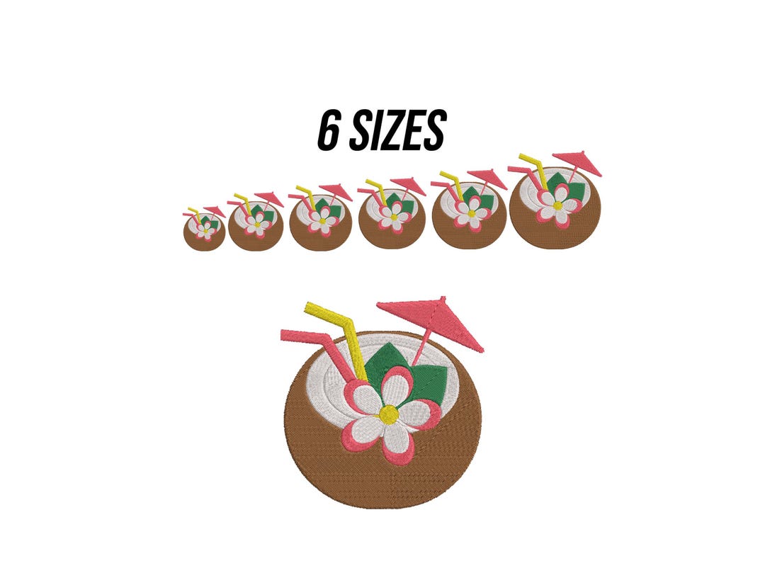 Coconut Drink Embroidery Design, Summer Cocktail Machine Embroidery ...