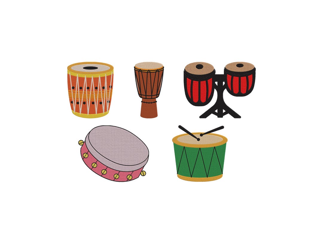 Drum Embroidery Design, Bongo Embroidery Design, Snare Drum Embroidery ...