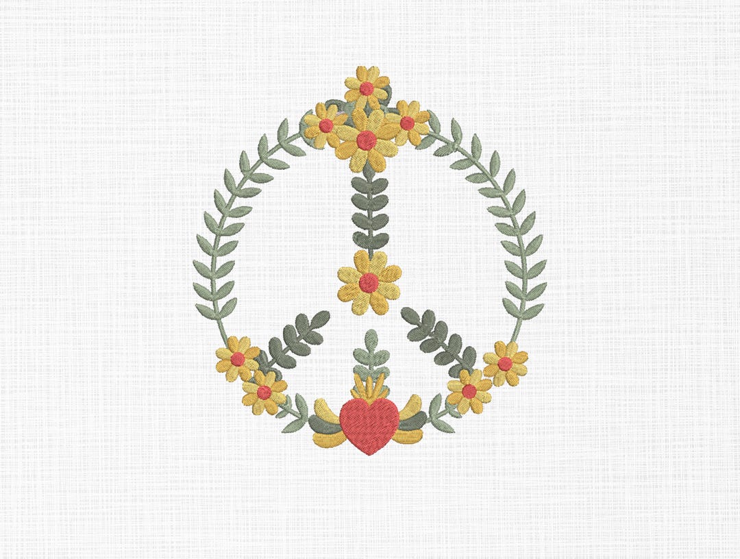 Floral Peace Sign Machine Embroidery, Peace Embroidery Design, Peace ...