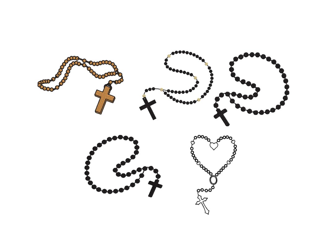 Rosary Prayer Machine Embroidery Design, Christian Cross Heart ...