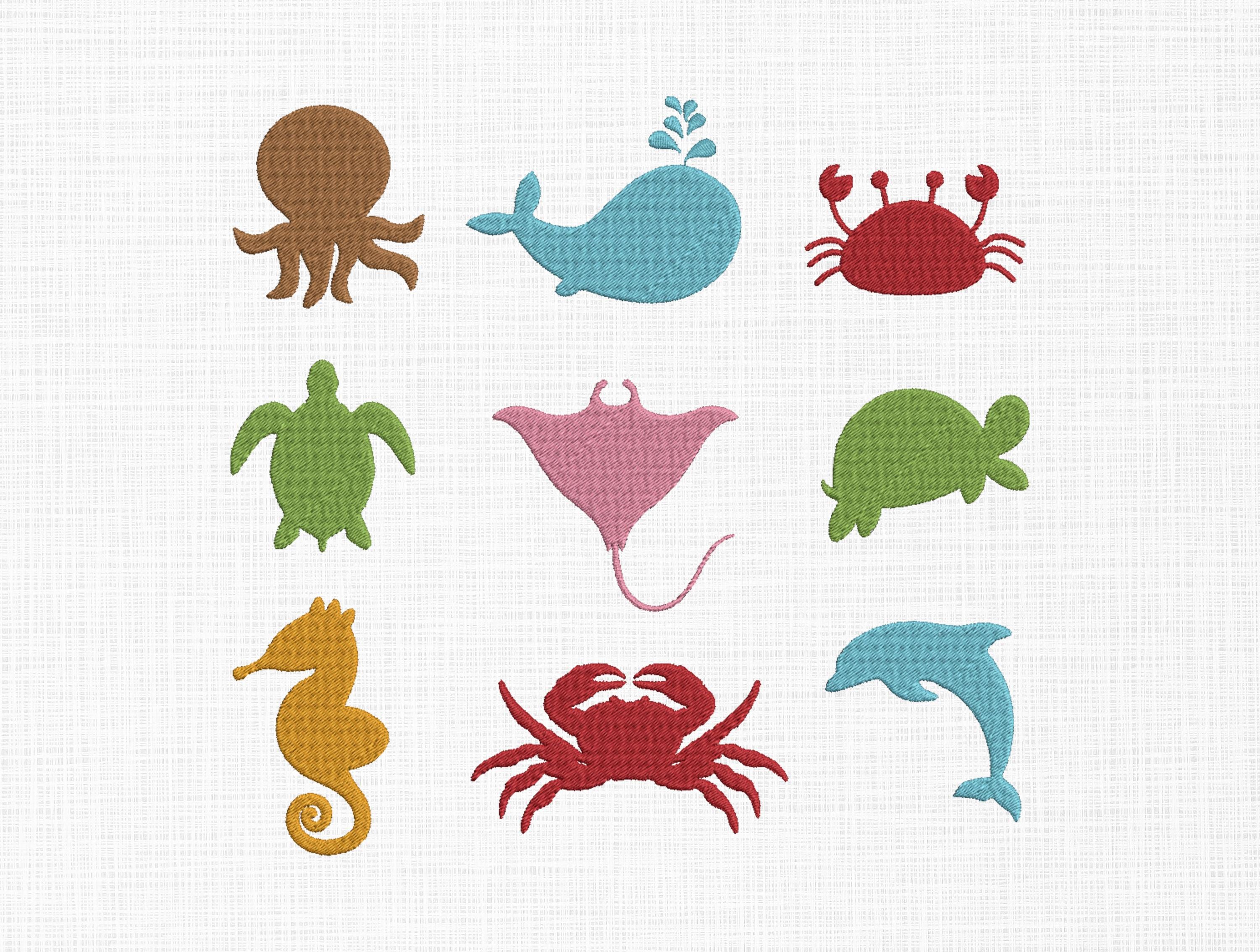 Mini Sea Animals Embroidery Design Sea Animals Bundle Embroidery Design ...
