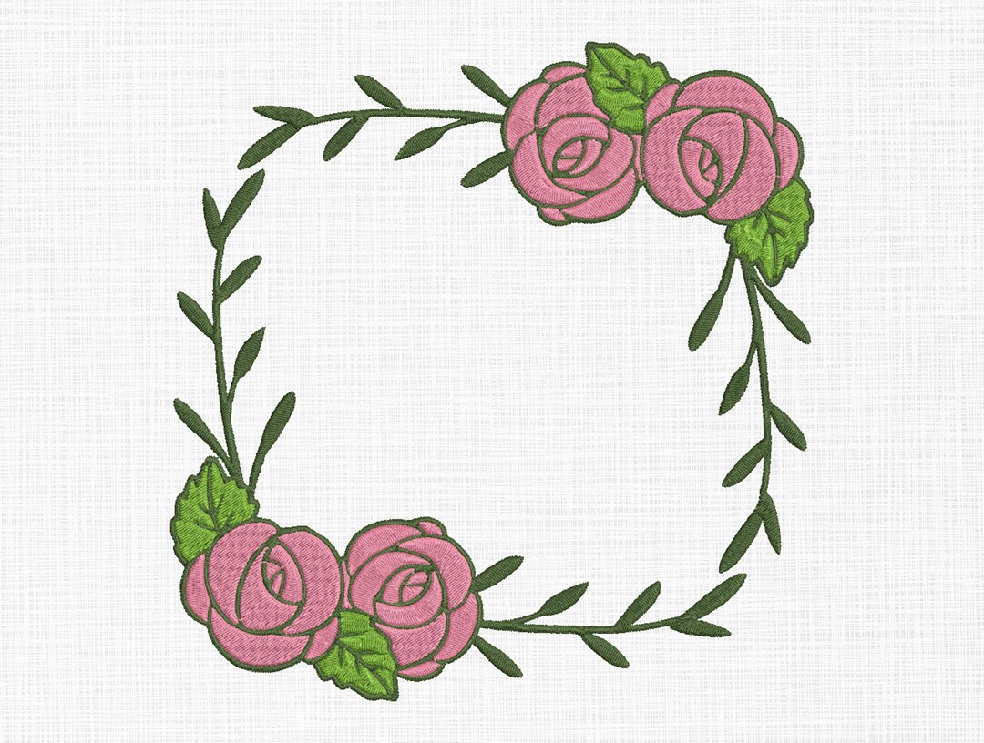 Floral Frame Embroidery Design Roses With Leafs Embroidery Design Frame ...