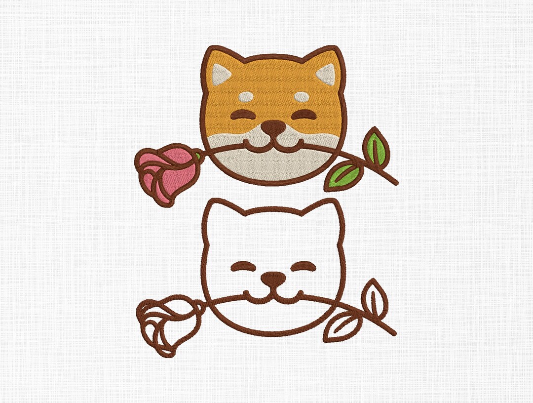 Shiba With Rose Embroidery Design -shiba Inu Dog Holding Rose in Mouth ...