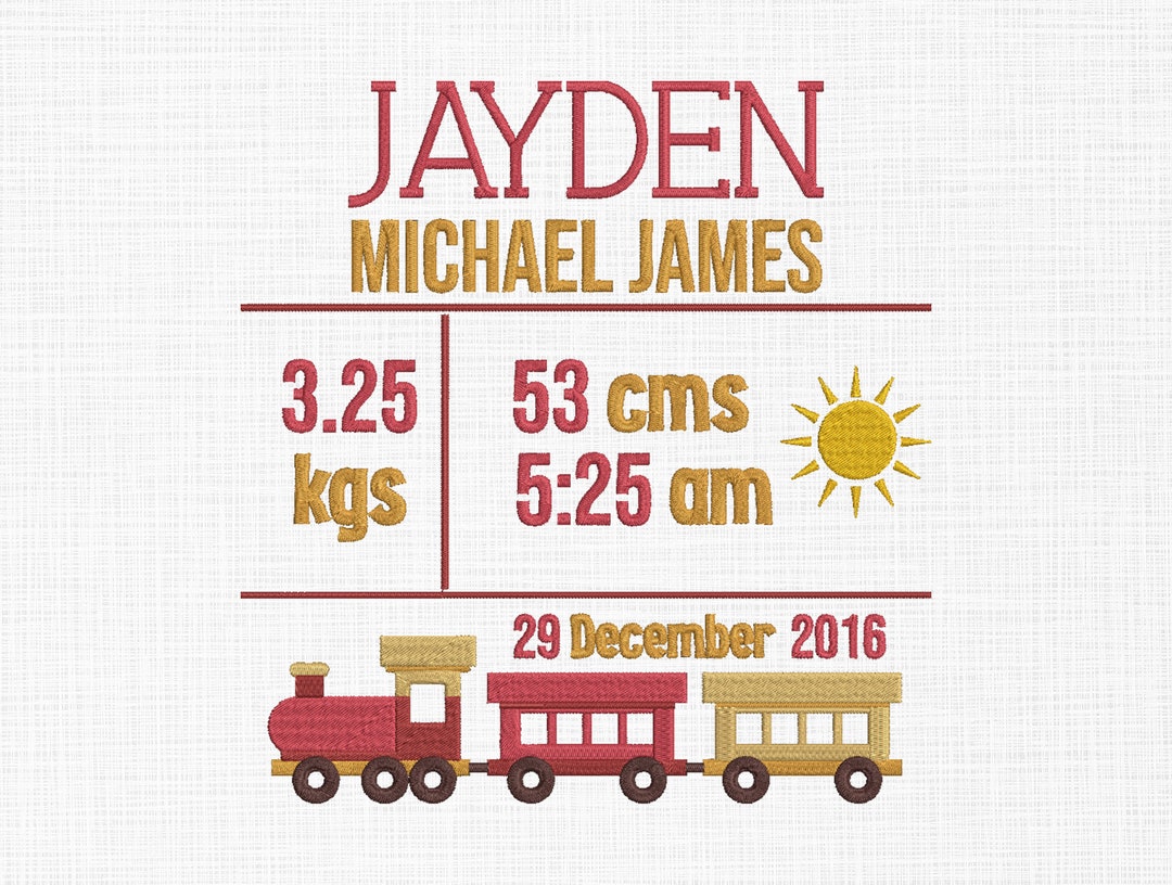Birth Announcement Template Embroidery Design , Baby Birth Stats ...
