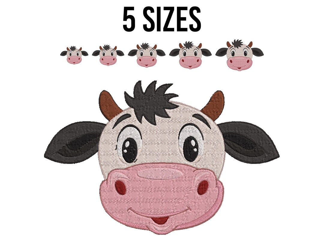 Cute Smiley Cow Head Embroidery Design Files - Cute Smiley Cow Face ...