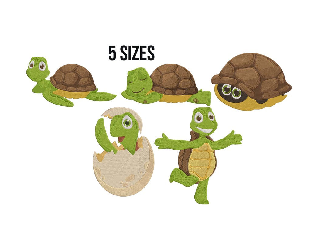Turtle Embroidery Design, Baby Turtle Machine Embroidery Designs, Happy ...