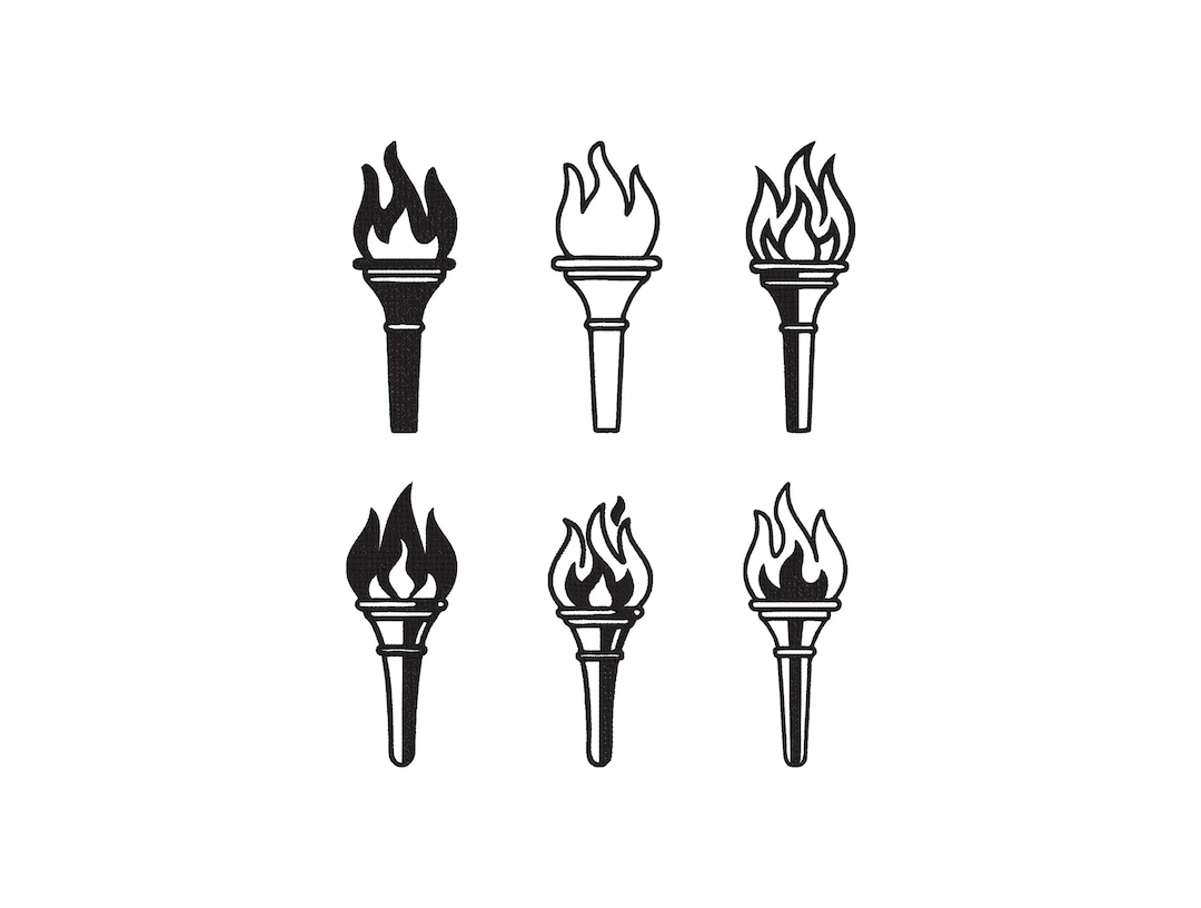 Torch Line Art Embroidery, Flame Torch Machine Embroidery, Torch ...