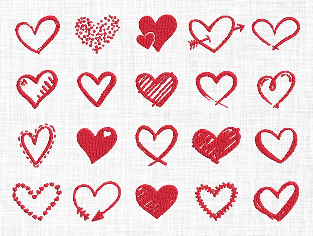 Hearts Bundle Embroidery Design Doodle Hearts Embroidery Design Mini ...