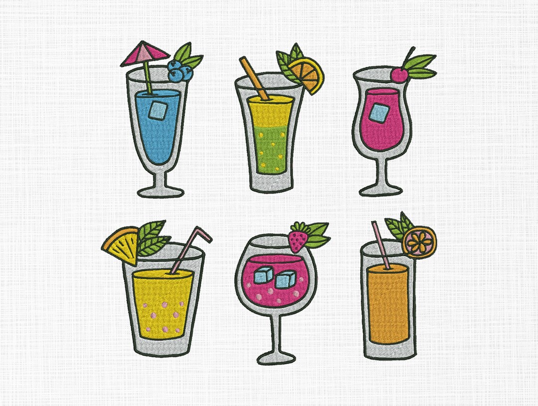 Cocktails Embroidery Design Drinks Embroidery Design Juice Embroidery ...