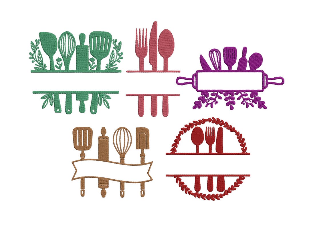 Kitchen Utensils Split Frame, Split Machine Embroidery Designs, Kitchen ...