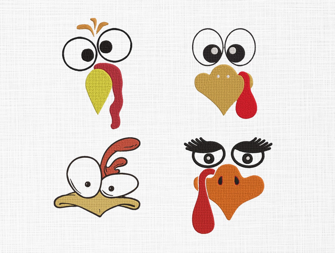 Turkey Face Embroidery Design, Cute Chicken Faces (5 Sizes) (digital ...