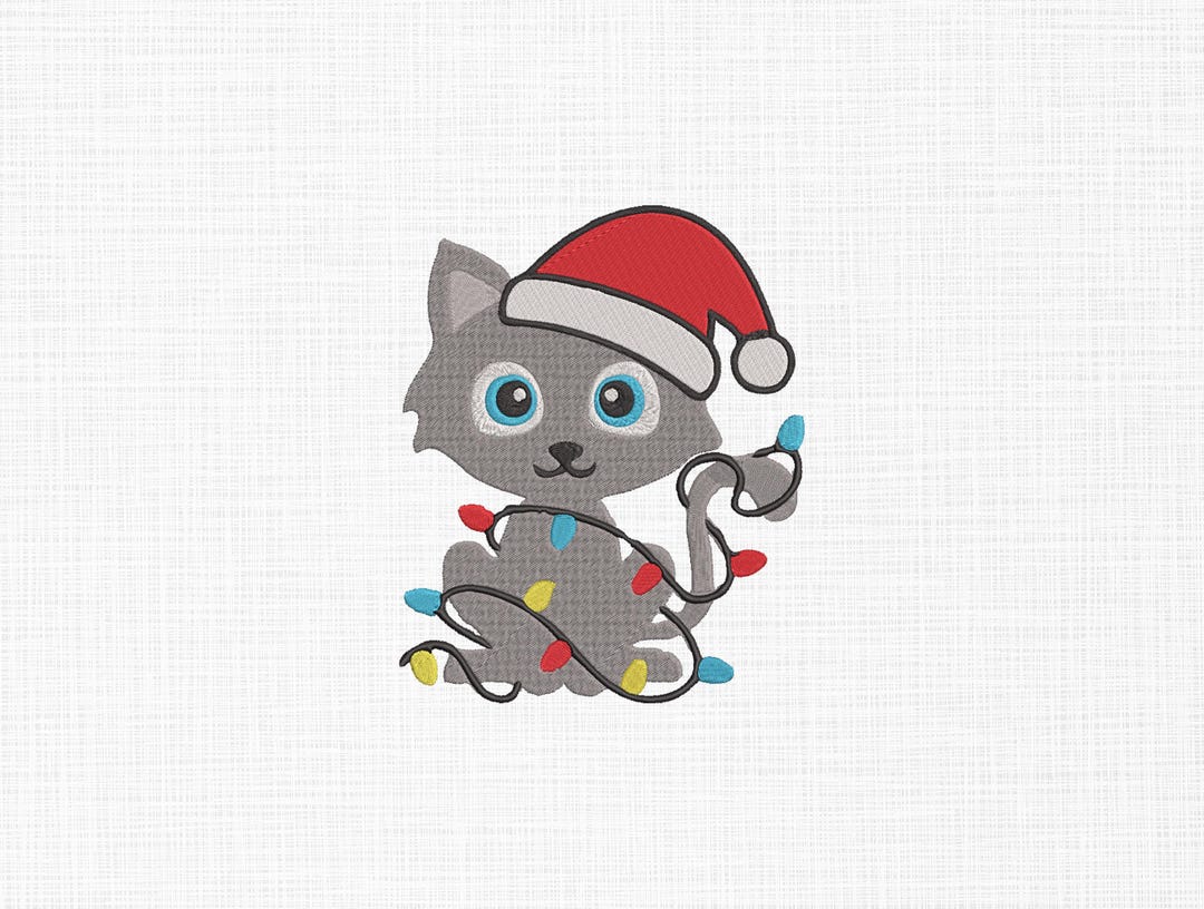 Christmas Cat Embroidery Design Christmas Lighting Cat Embroidery ...