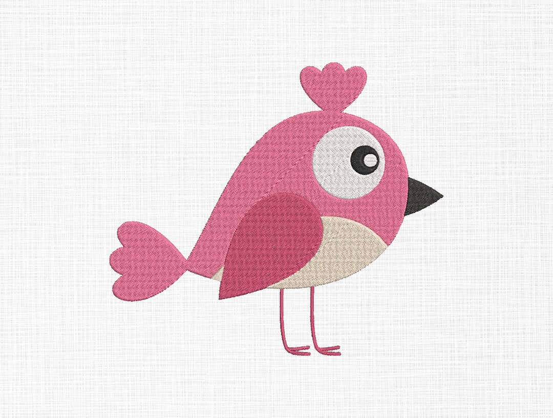 Cute Little Bird Embroidery Design Pink Bird Embroidery Design Flat ...
