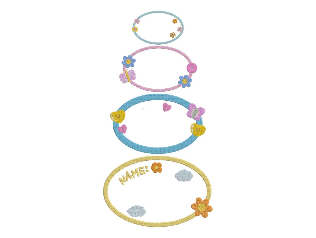 Frame Designs of Cute Name Tags With Heart, Flower, Butterfly and Cloud ...