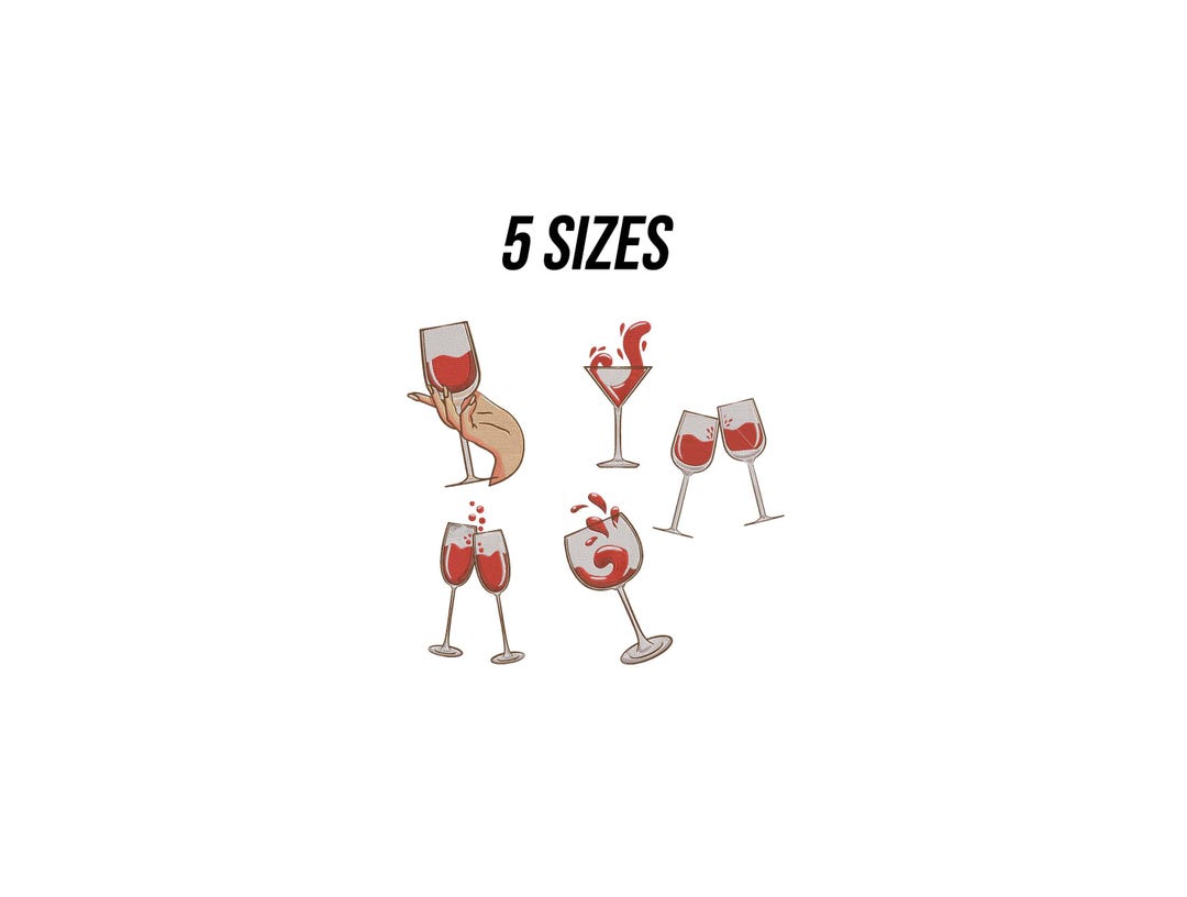 Wine Glass Bundle Embroidery, Glass Machine Embroidery Design Red Wine ...