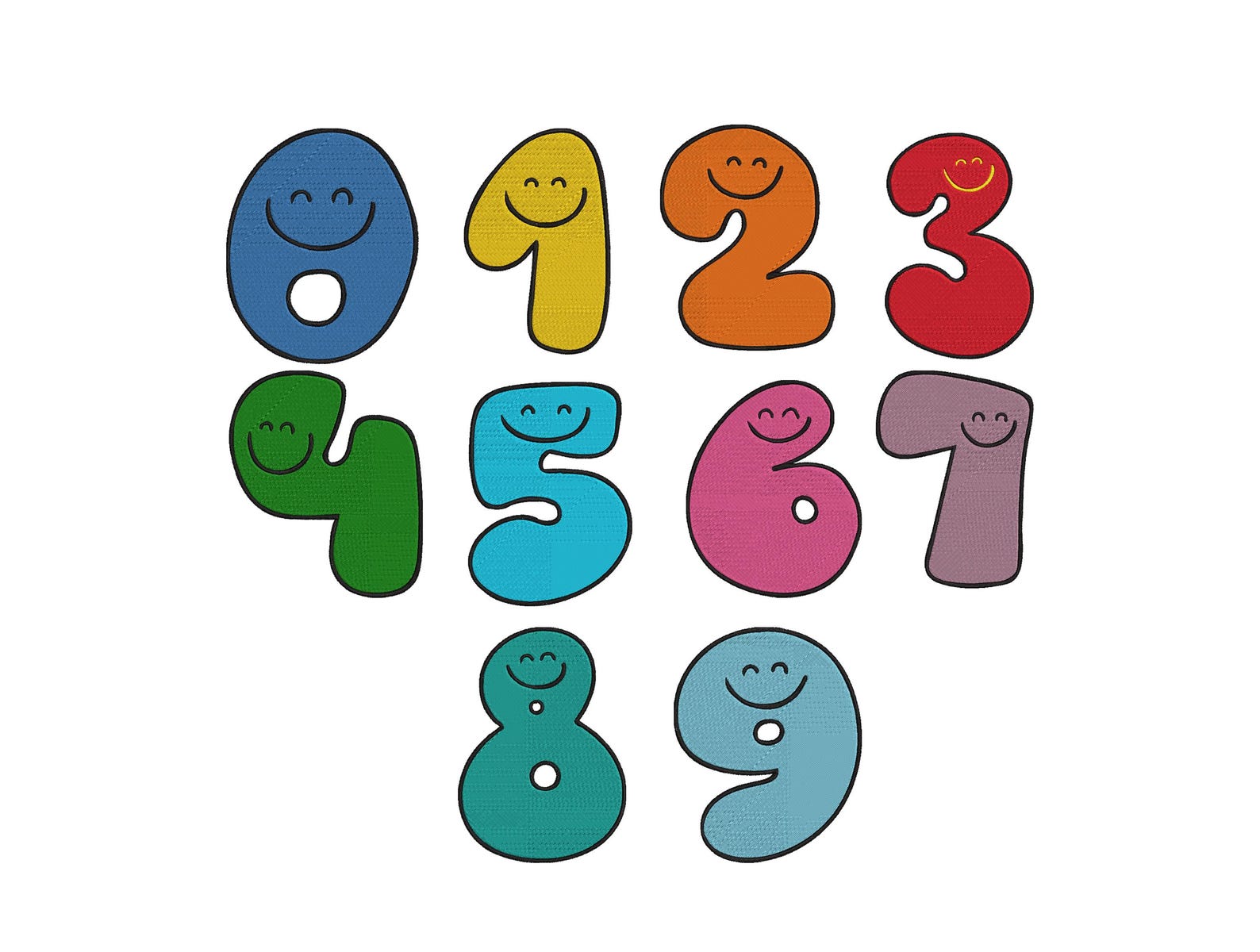 Cute Numbers Embroidery, Smiley Numbers Embroidery Design, Counting ...