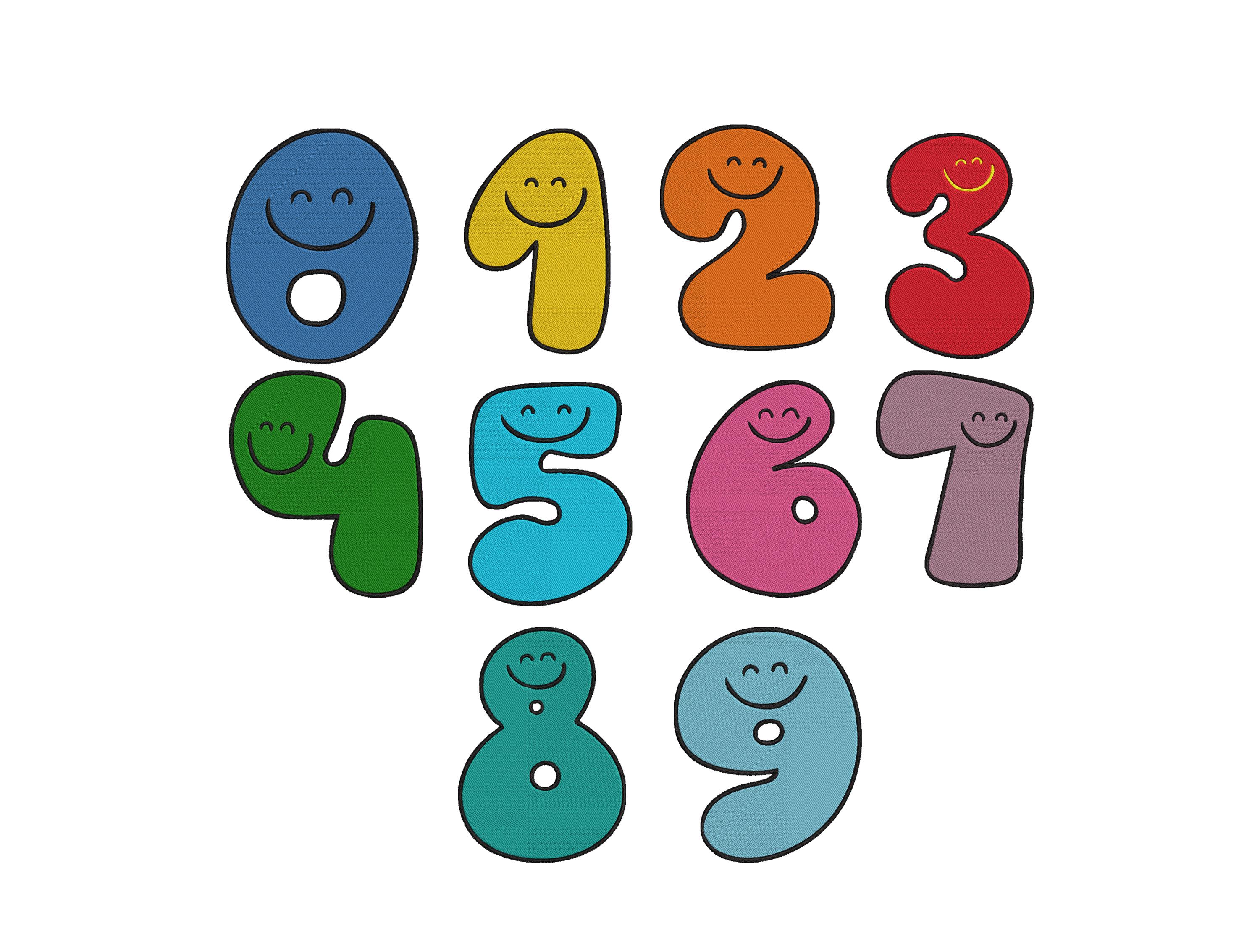 Cute Numbers Embroidery, Smiley Numbers Embroidery Design, Counting ...