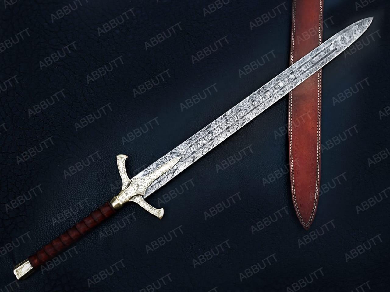 Handmade Damascus Steel Viking Sword: Personalized Engraved Rosewood ...