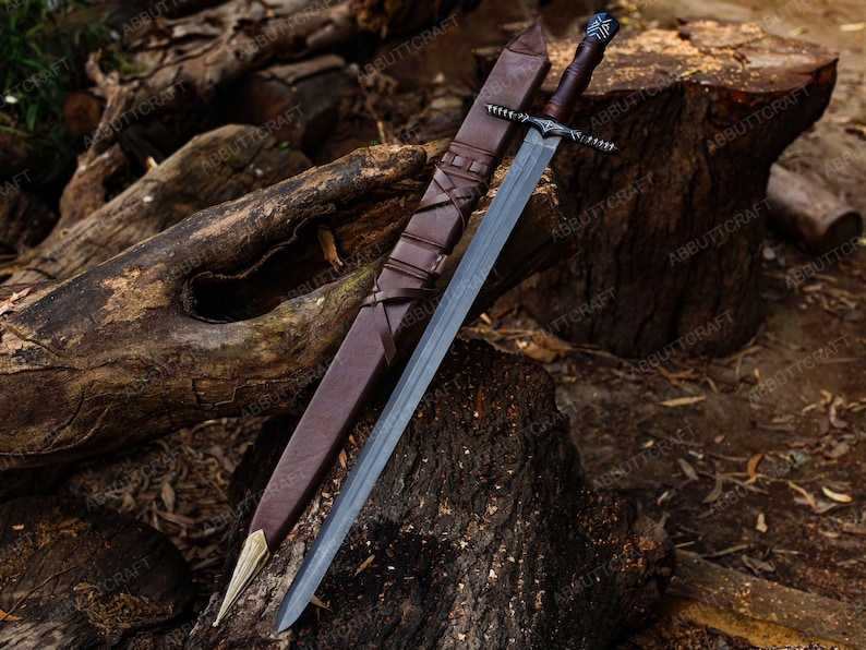 Hand Forged Viking Sword: Norse Mythology Steel Sword With Leather ...