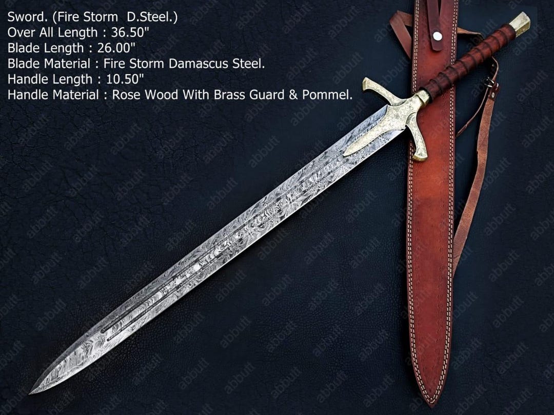 Handmade Damascus Steel Viking Sword: Personalized Engraved Rosewood ...