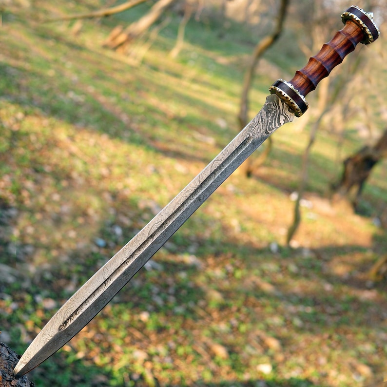 Hand Forged Damascus Steel Roman Gladius Sword: Rosewood Handle ...