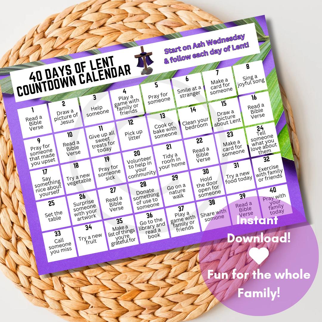 40 Days of Lent Countdown Calender, Lent Crafts, Kids Lent Activity ...