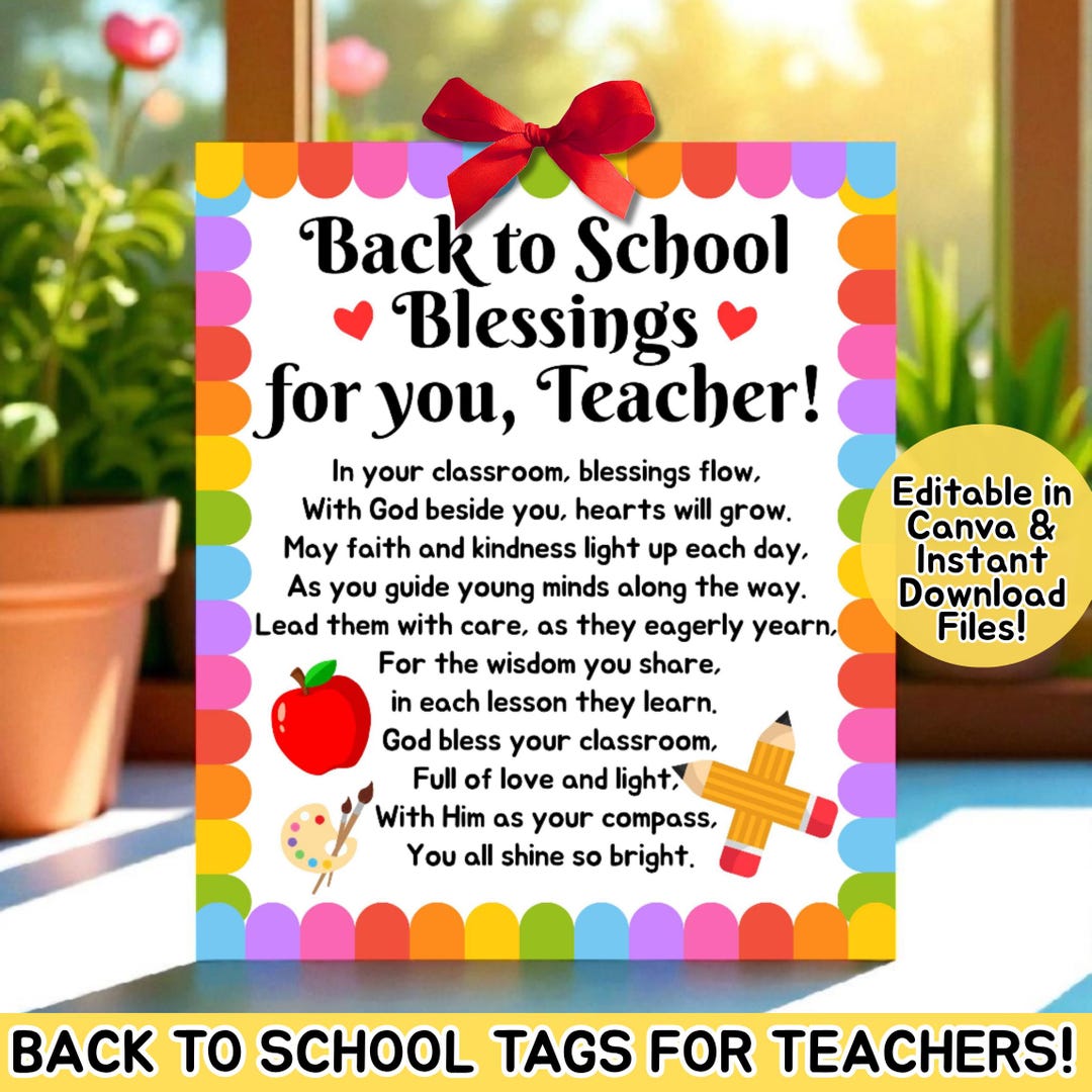 Classroom Blessing Tag, First Day of School Printable, Teacher Blessing ...
