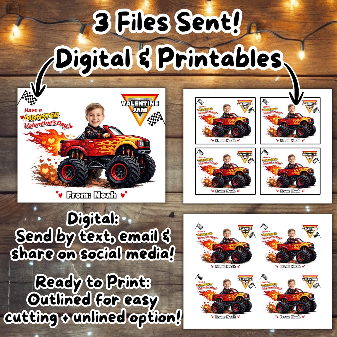 Monster Truck Valentines, Monster Truck Valentine's Cards, Classroom ...
