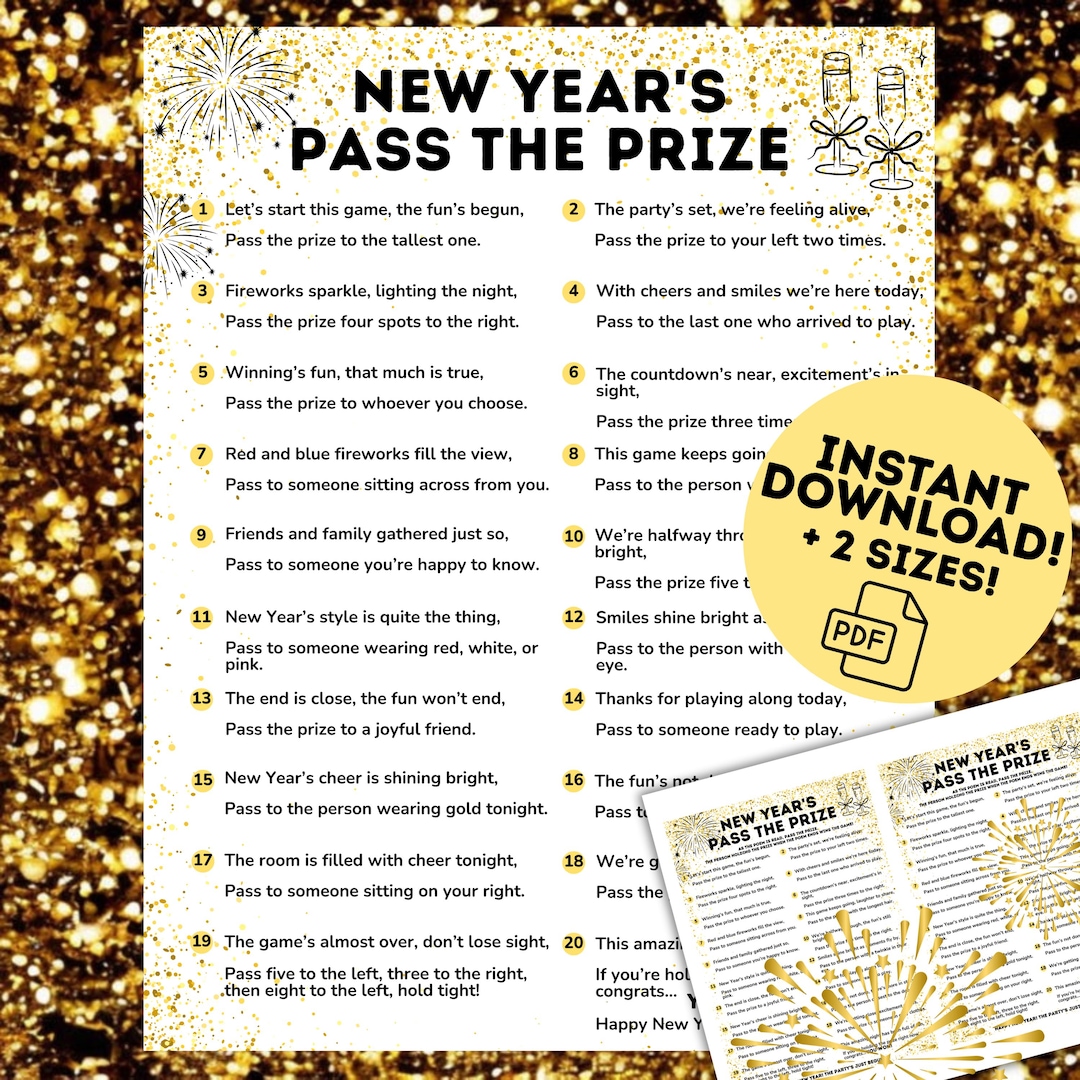 New Years Eve Game, New Year's Pass the Prize Game, Printable New Years ...