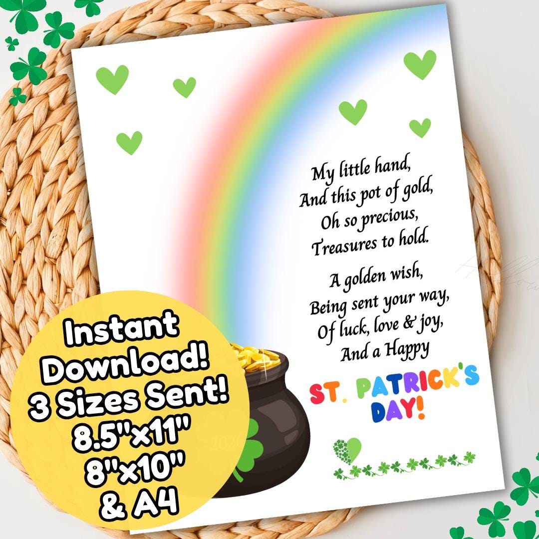 St. Patricks Day Handprint Art Poem, St. Patricks Day Crafts, Kids ...