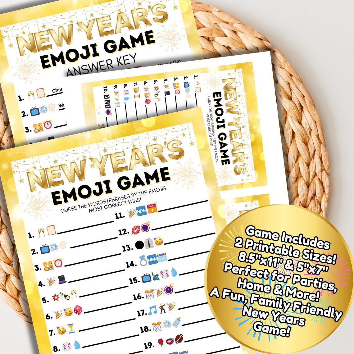 New Year’s Eve Game, New Years Emoji Game, Printable New Years Decor ...