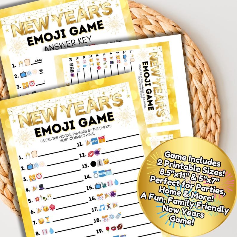 New Year’s Eve Game, New Years Emoji Game, Printable New Years Decor ...