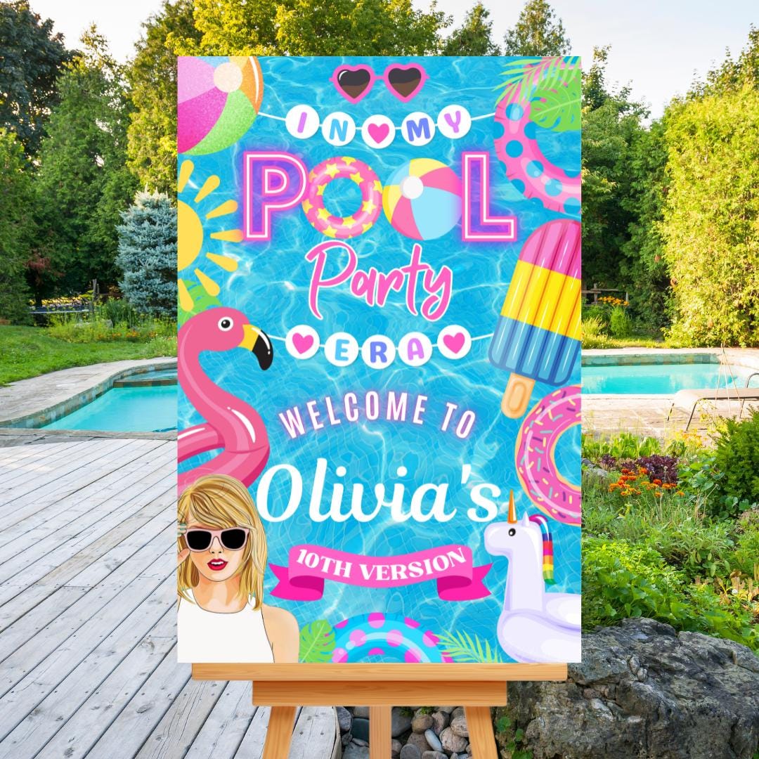 Pool Party Birthday Sign, in My Pool Party Era, Taylor Birthday Welcome ...