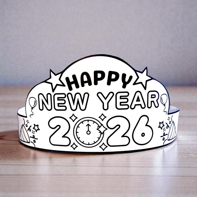 New Year Paper Hat 2026 New Year Paper Crown Printable, New Years Hat ...
