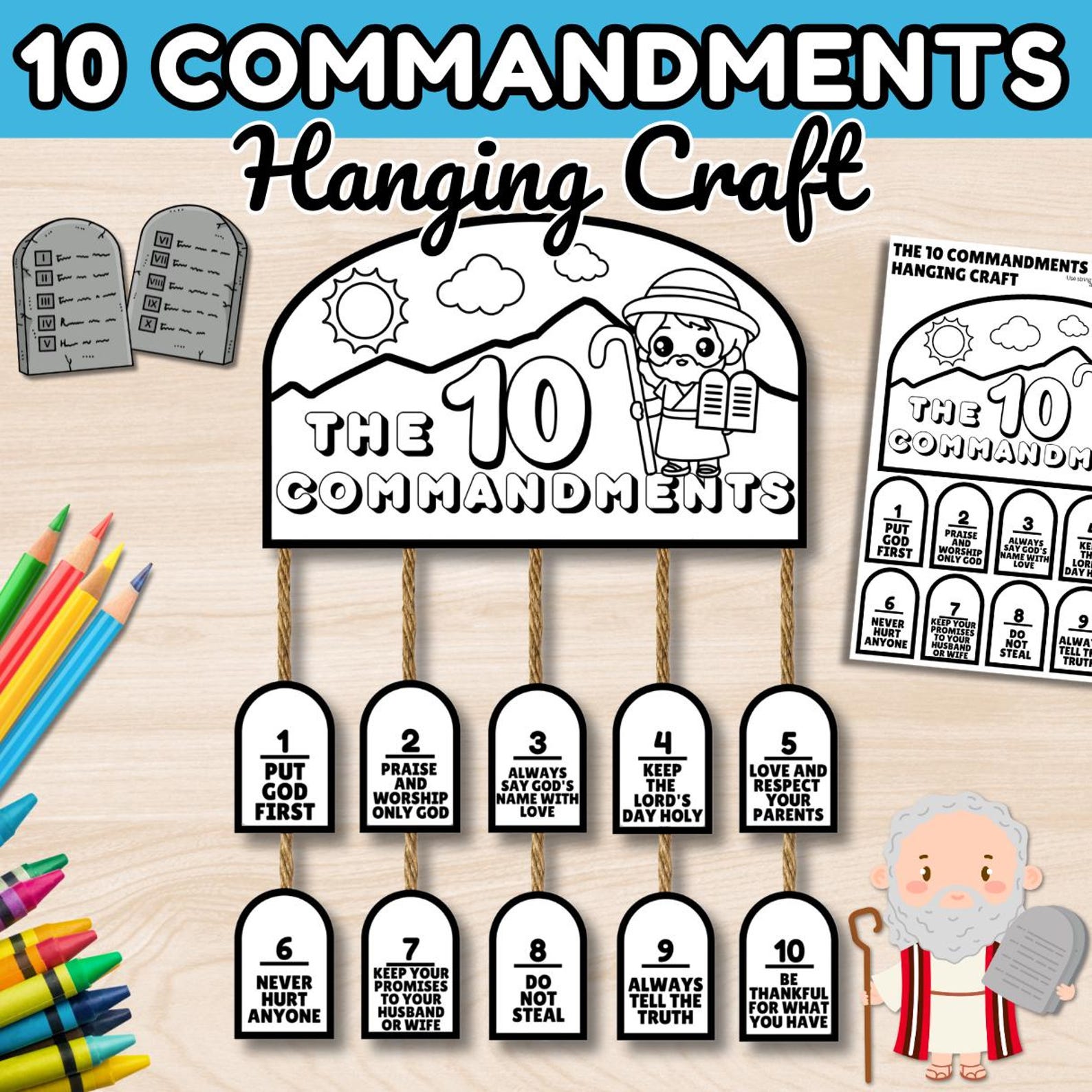 10 COMMANDMENTS Bible Craft for Kids, Sunday School Printables, Kids ...