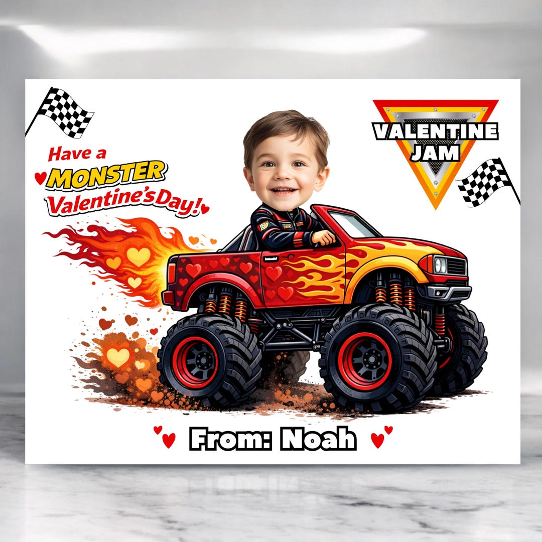 Monster Truck Valentines, Monster Truck Valentine's Cards, Classroom ...